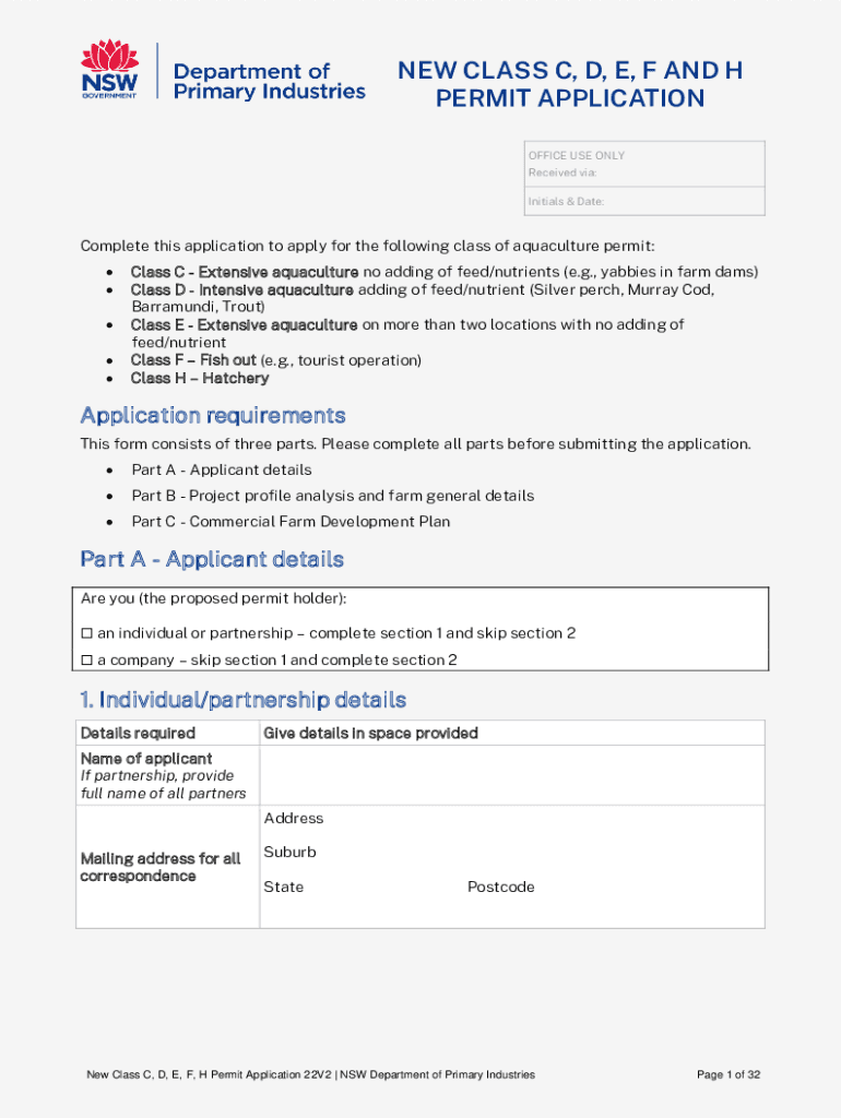 Fillable Online New Class C D E F and H permit application. Aquaculture permit Fax Email Print ...