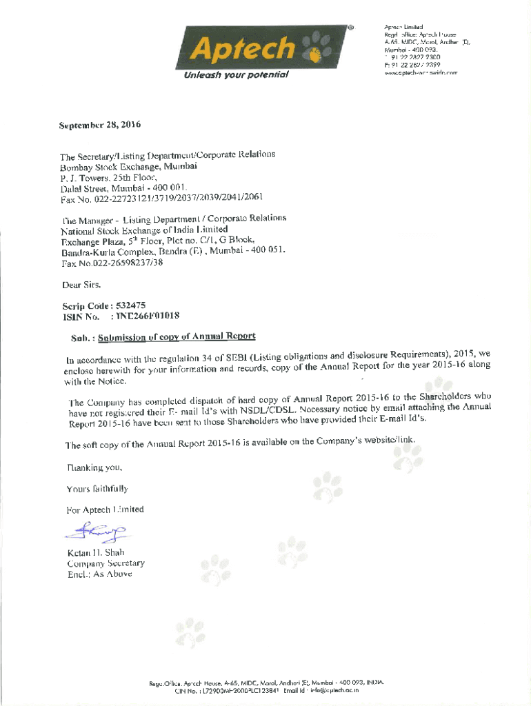 Fillable Online Aptech Limited Fax Email Print - pdfFiller