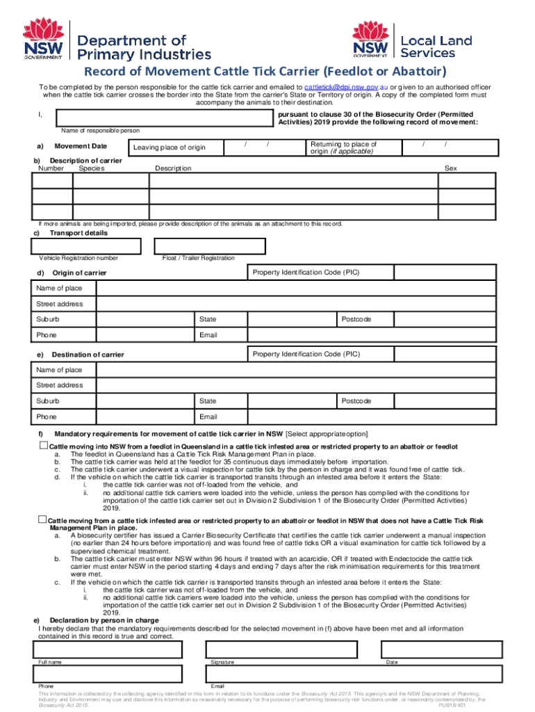Fillable Online Biosecurity forms - NSW Department of Primary Industries Fax Email Print - pdfFiller