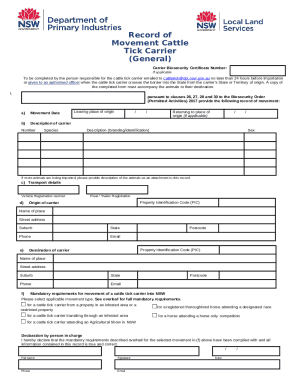 Record of Movement Cattle Tick Carrier (General) Doc Template | pdfFiller