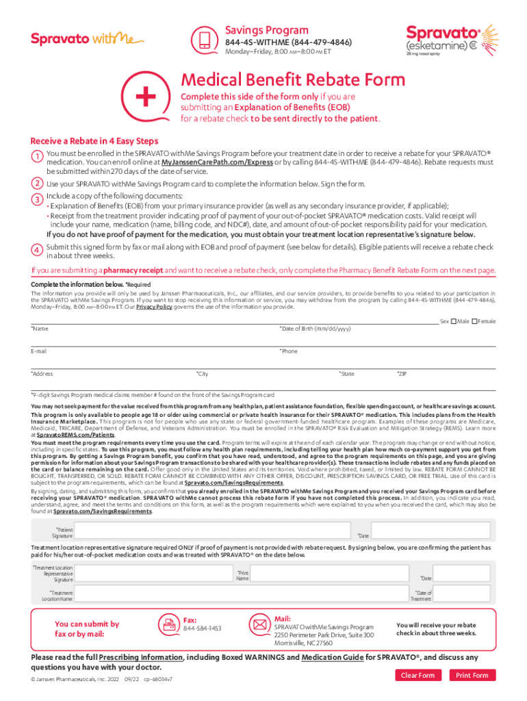 Fillable Online Savings Program Medical Benefit Rebate Form Fax Email ...