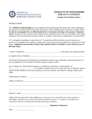 Fillable Online AFFIDAVIT OF SPONSORSHIP FOR AN F-1 STUDENT Fax Email ...