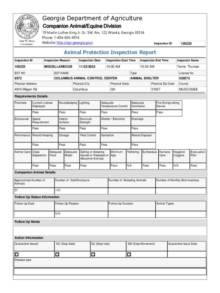 Fillable Online Georgia-Animal-Protection-Inspection-Report- ... Fax ...