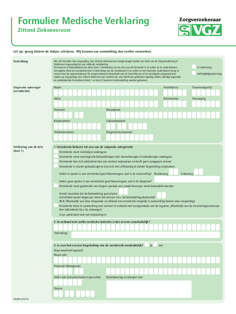 Invulbaar Online Verklaring van de Arts Faxnummer Email Afdrukken ...