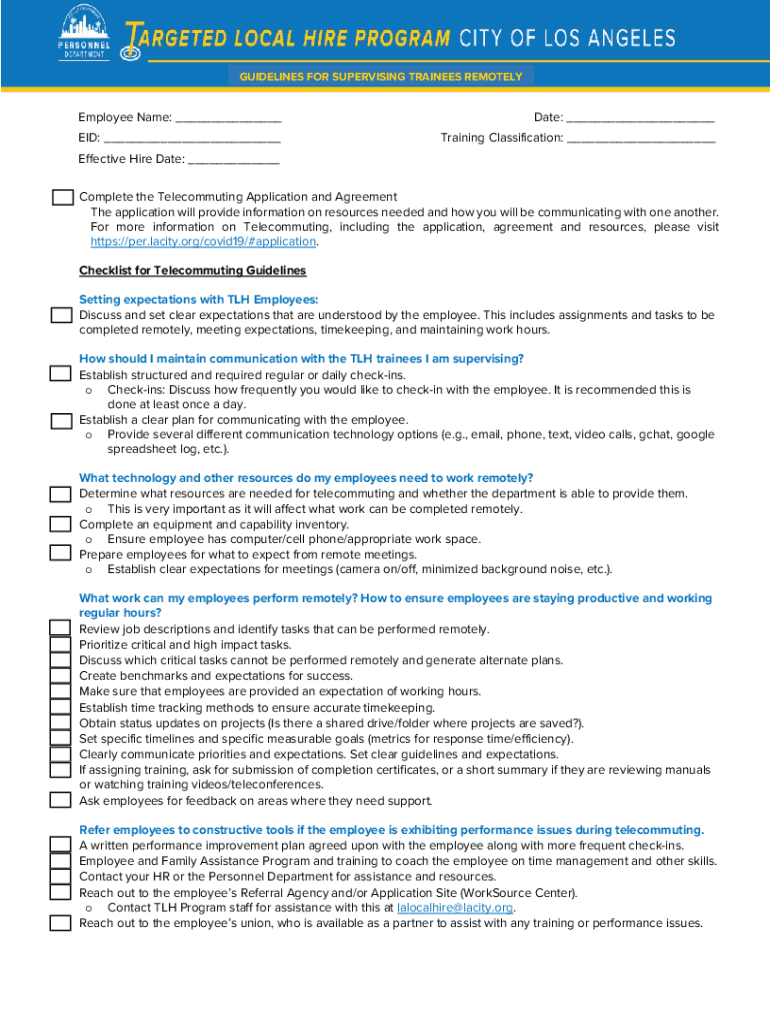 Fillable Online lalocalhire lacity Continuation of Emergency Telecommuting Request Form Fax ...
