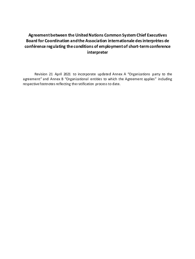 Fillable Online Agreement between the United Nations Common System ...