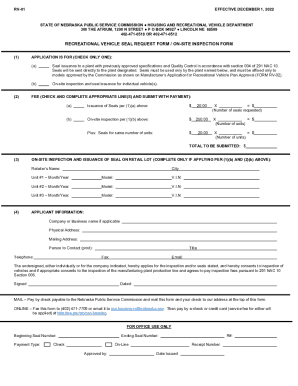 Fillable Online psc nebraska RECREATIONAL VEHICLE SEAL REQUEST FORM ...