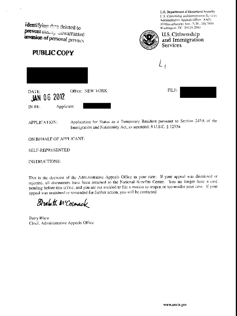 Fillable Online I-601 Waiver Grant for Unlawful Presence by the AAO Fax ...