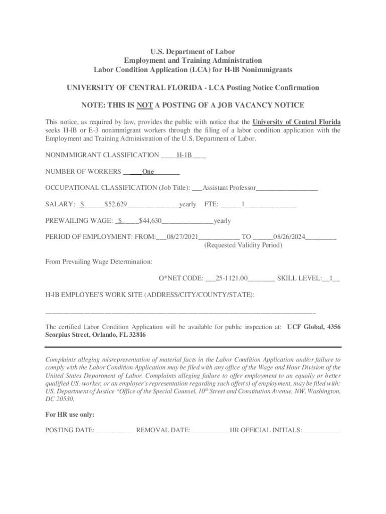 Fillable Online hr ucf LCA Postings Fax Email Print - pdfFiller