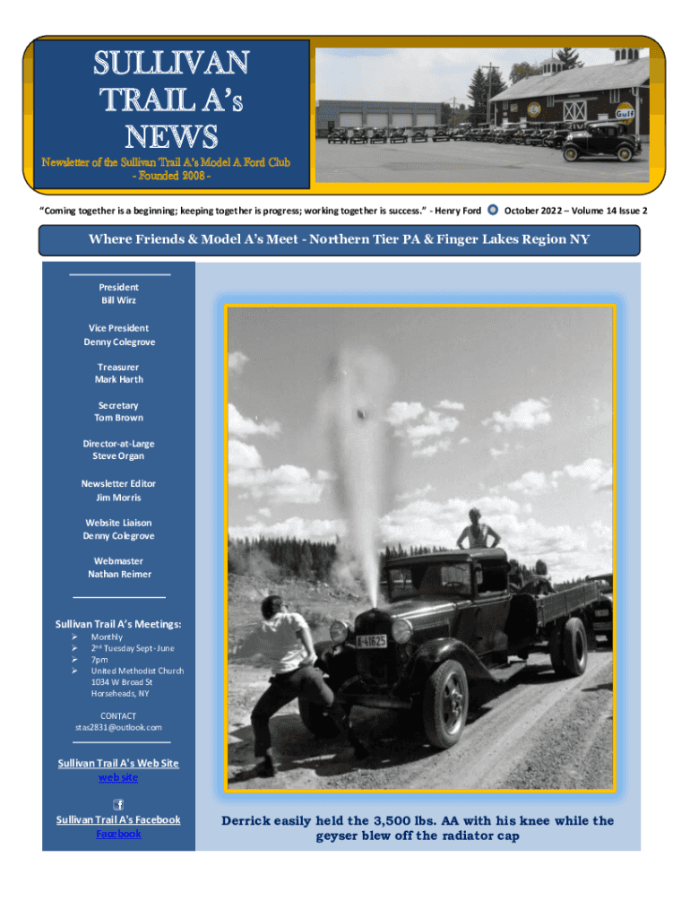 Fillable Online Sullivan Trail AsModel A Club of the Southern Tier of ...