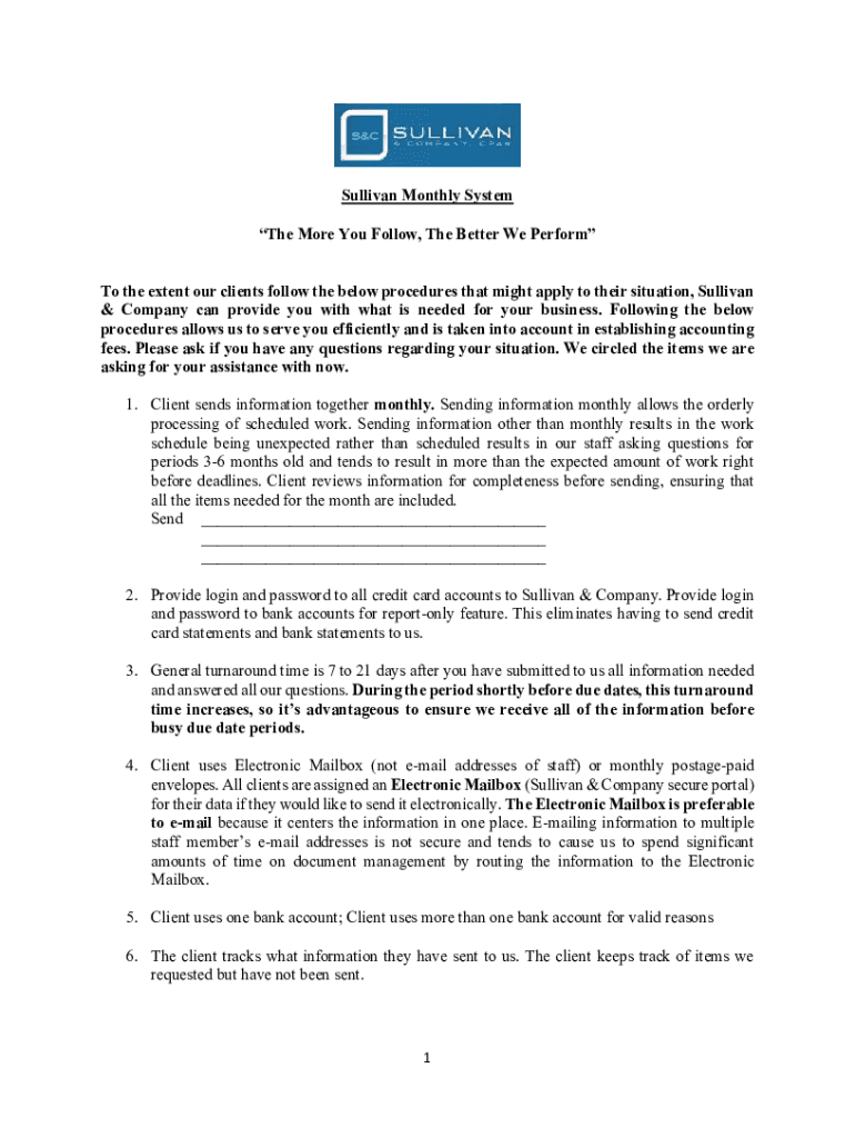 Fillable Online Sullivan Monthly System The More You Follow, The Better ...