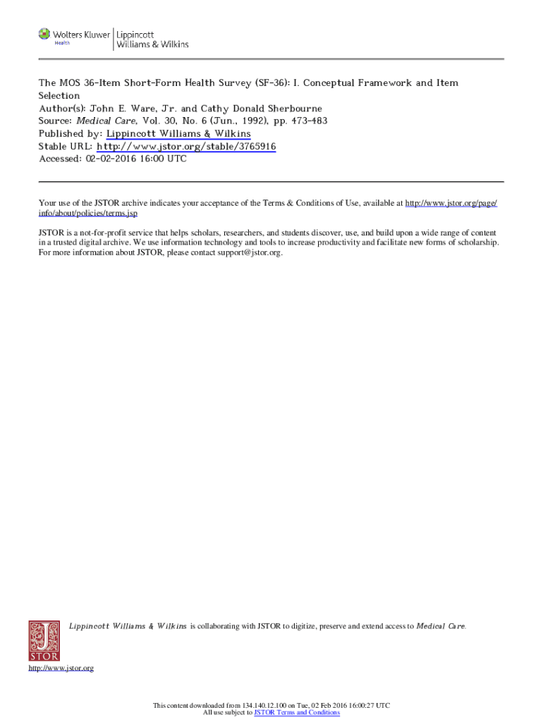 Fillable Online The MOS 36-item short-form health survey (SF-36). I ...