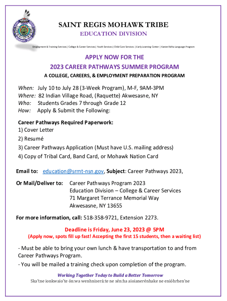 Fillable Online SRMT Education DivisionHome - Saint Regis Mohawk Tribe ...