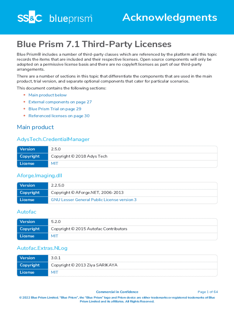 Fillable Online Blue Prism 7.1.0 - Third-Party Licenses. Third-Party ...