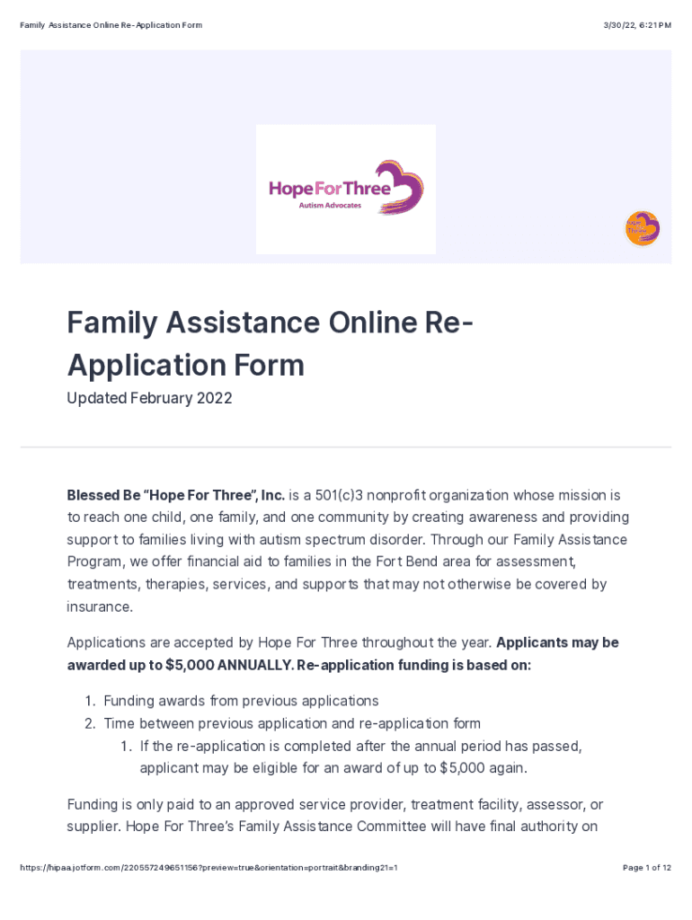 Fillable Online Family Assistance Online Re-Application Form Fax Email ...