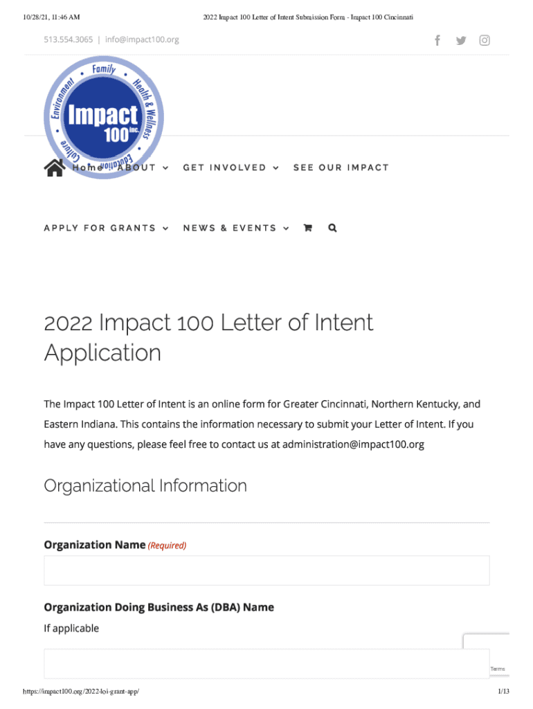 Fillable Online 2023 Impact 100 Letter of Intent Submission Form Fax Email Print - pdfFiller