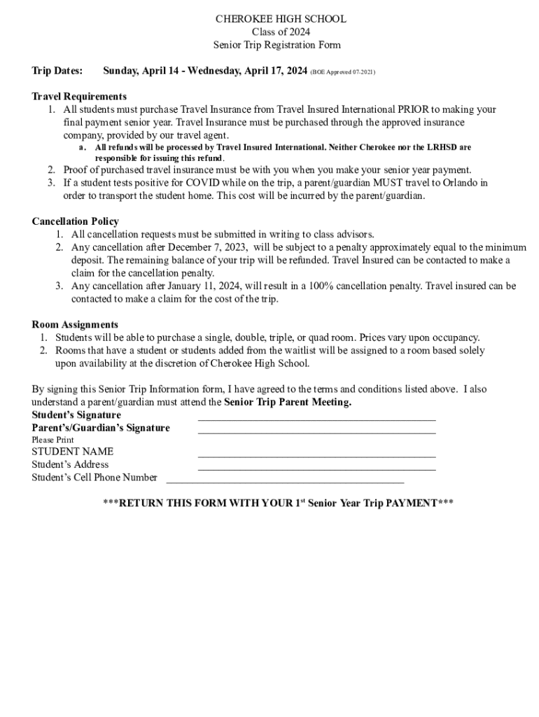 Fillable Online Senior Trip Registration Form 2024 Fax Email Print ...