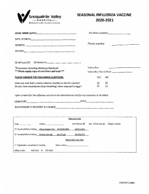 Fillable Online Annual Influenza Vaccine Consent Form-FLU SHOT ... Fax ...