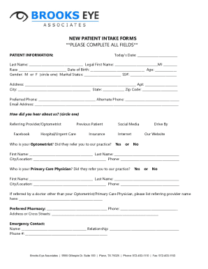 Fillable Online NEW PATIENT INTAKE FORMS **PLEASE COMPLETE ALL FIELDS ...