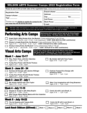 Fillable Online WILSON ARTS Summer Camps 2022 Registration Form Fax ...