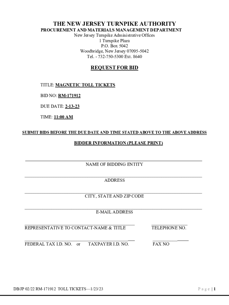 Fillable Online TITLE: MAGNETIC TOLL TICKETS Fax Email Print - pdfFiller