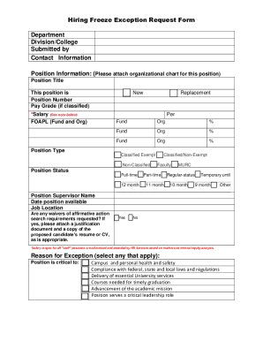Fillable Online HIRING FREEZE EXCEPTION FORM Fax Email Print - pdfFiller