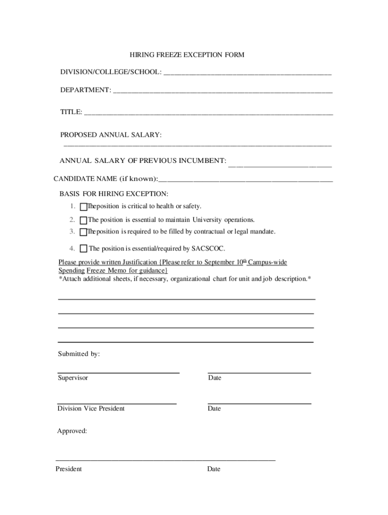 Fillable Online HIRING FREEZEEXCEPTION REQUEST FORM Fax Email Print ...