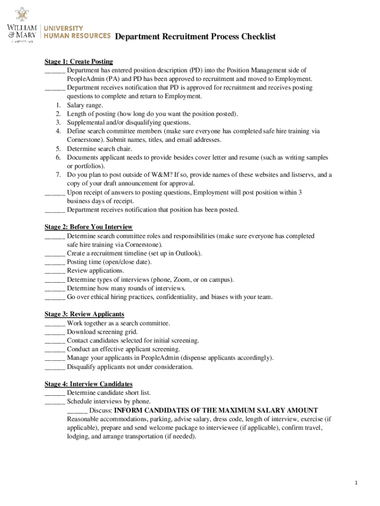 Fillable Online Department Recruitment Process Checklist Fax Email ...