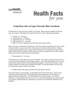 Fillable Online Going Home After an Upper Extremity Nerve Block (Hand ...