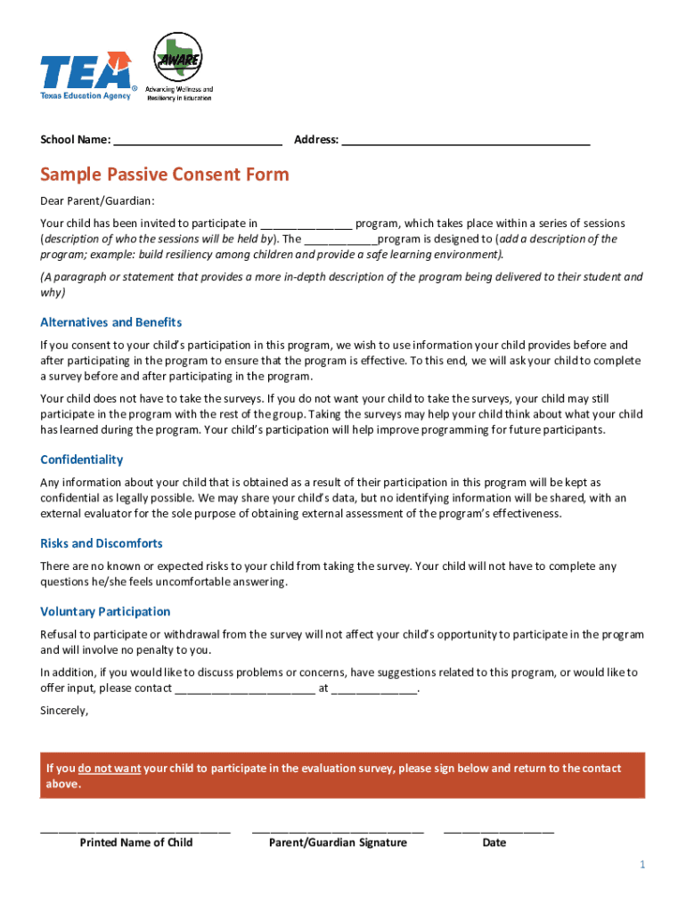 Fillable Online Sample Passive Consent Form. Sample passive consent ...