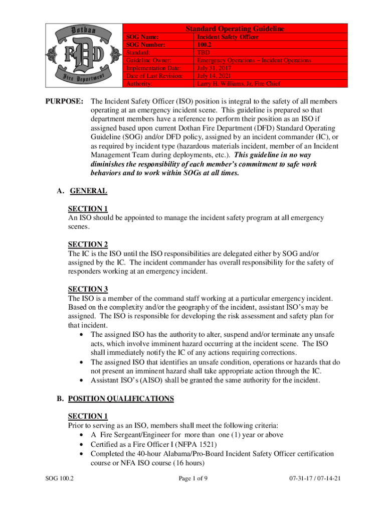 Fillable Online Fire Department Standard Operating ... - McKinley ...