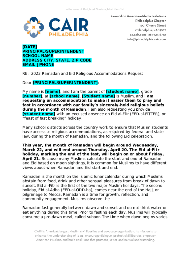 Download Eid/Ramadan Accommodation Letter Template Doc Template | pdfFiller