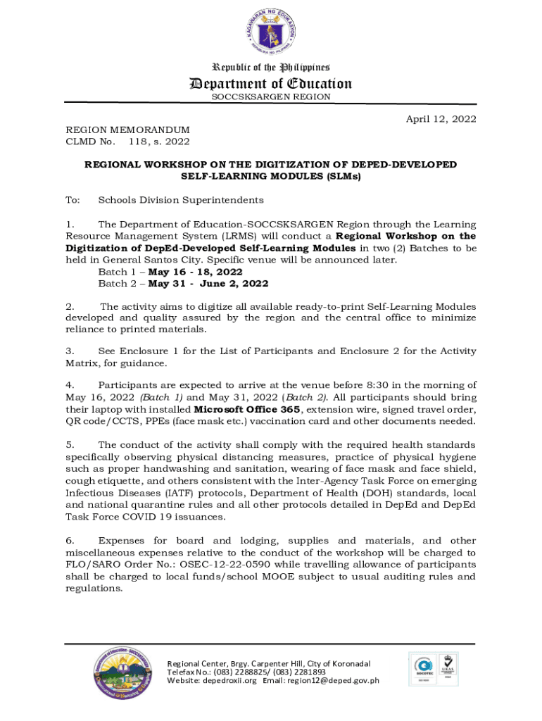 Fillable Online DepEd SOCCSKSARGENDepartment of Education Region ... Fax Email Print - pdfFiller