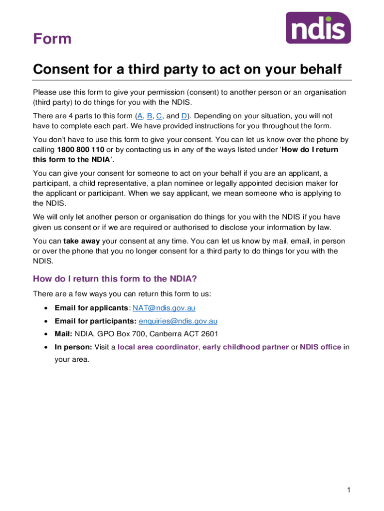 Fillable Online NDIS Consent Form Third Party to Act Fax Email Print ...