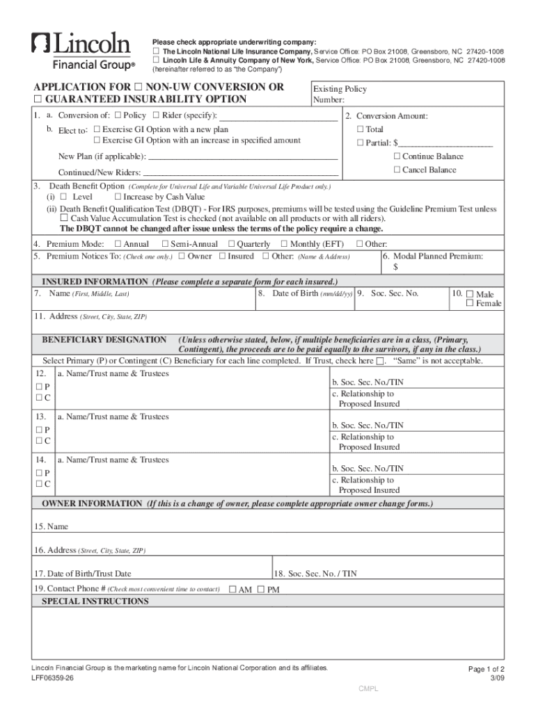 Fillable Online Lincoln Insurability Form - Fill Out and Sign Printable ...