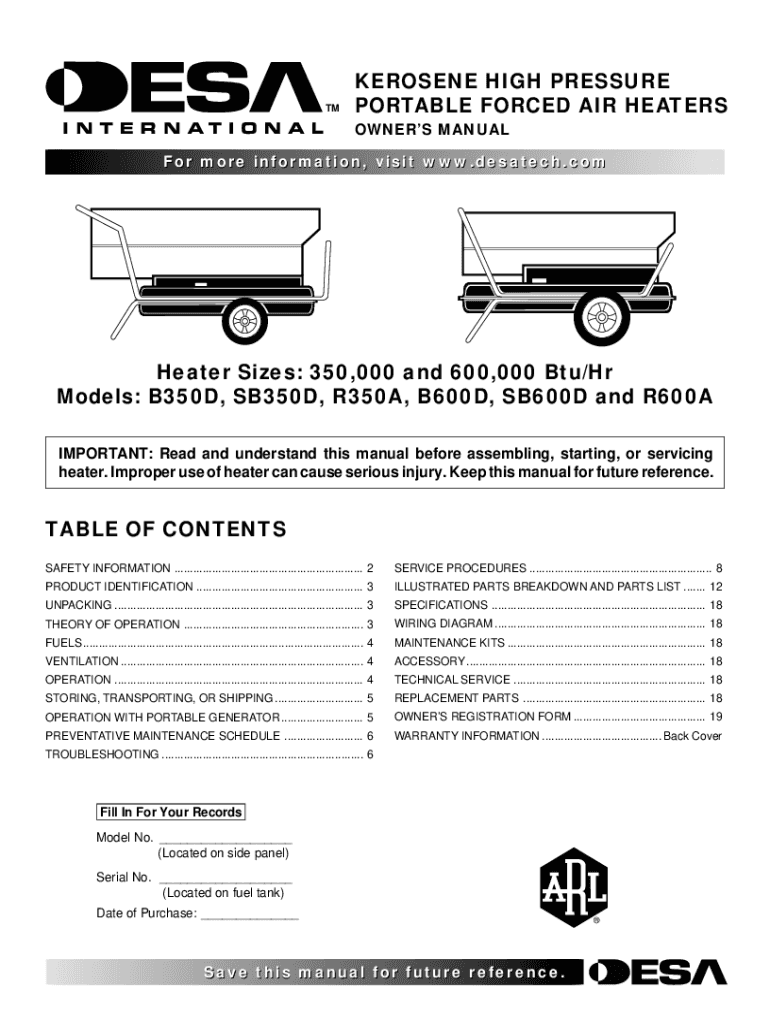 Fillable Online Desa kerosene heaters, tech tips and partsDesaTech.com ...