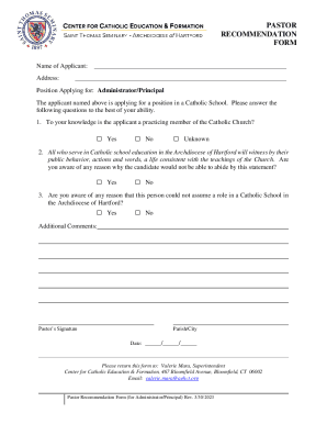 Fillable Online PASTORAL REFERENCE TEMPLATE Fax Email Print - pdfFiller