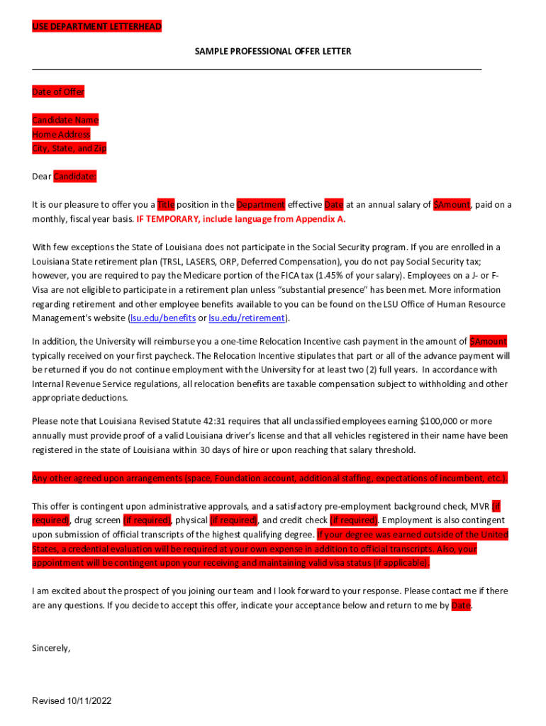 Fillable Online Sample Sponsored Professional Offer Letter Fax Email Print - pdfFiller