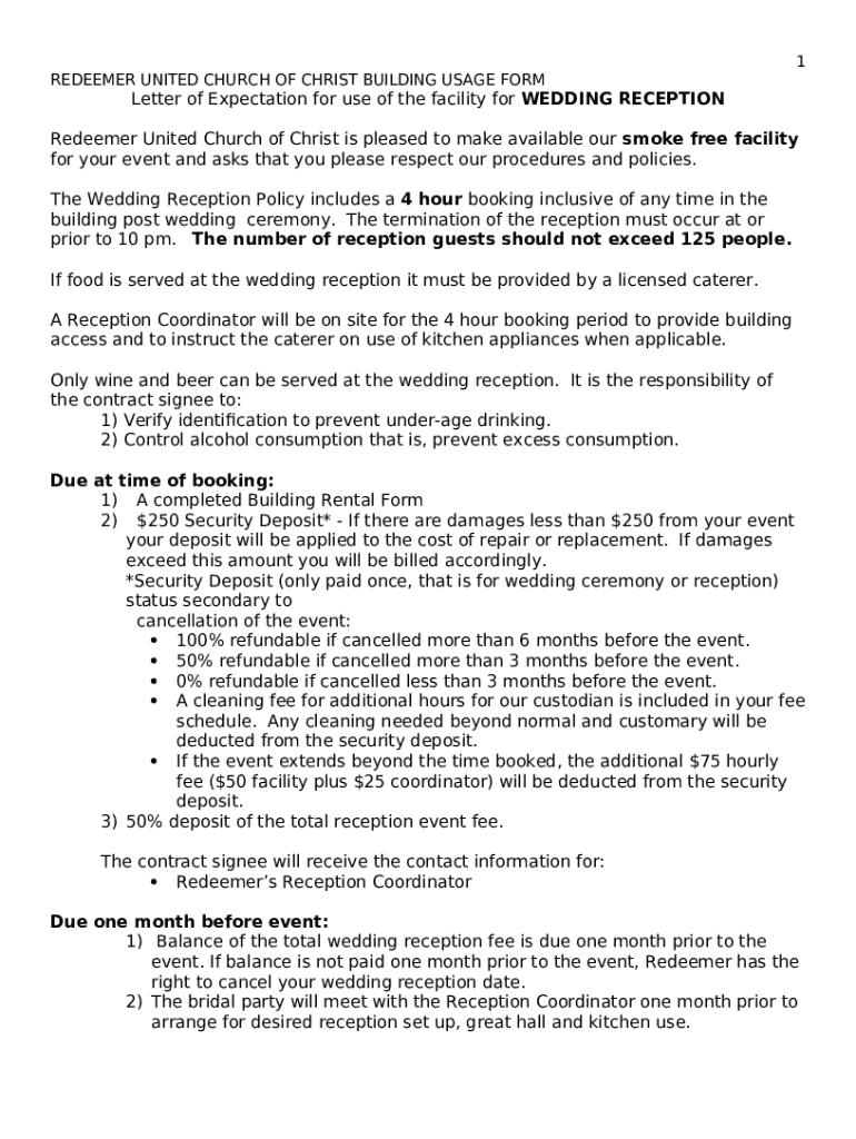 redeemer united church of christ building usage Doc Template | pdfFiller