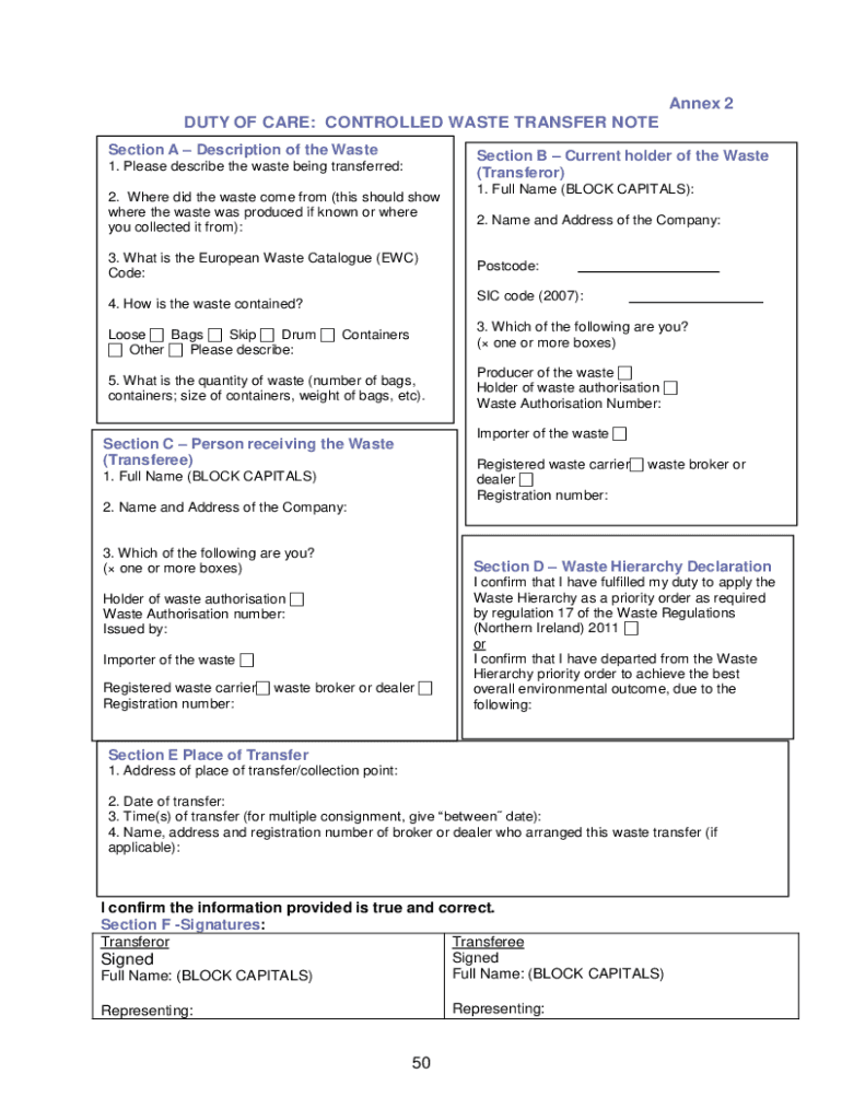 Fillable Online WASTE MANAGEMENT THE DUTY OF CARE A CODE OF ... Fax ...