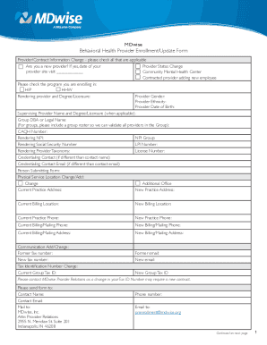 Fillable Online MDwise Behavioral Health Provider Enrollment/Update ...