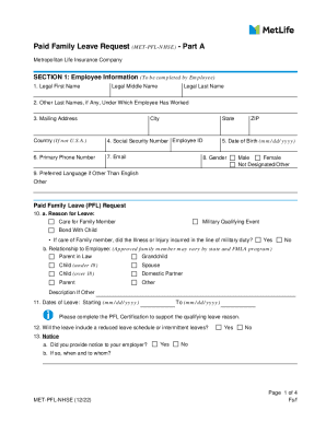 Fillable Online Request for New York Paid Family Leave(MET-PFL-1) Fax ...