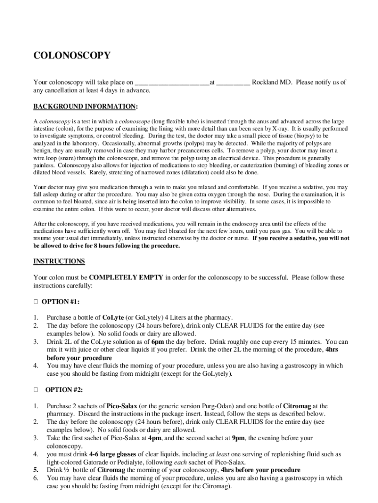 Fillable Online COLONOSCOPY Fax Email Print - pdfFiller