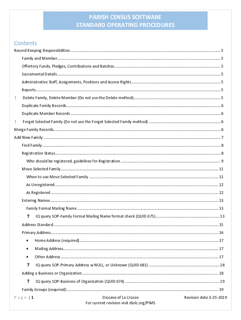 Fillable Online Parish Census Software Standard Operating Procedures ...
