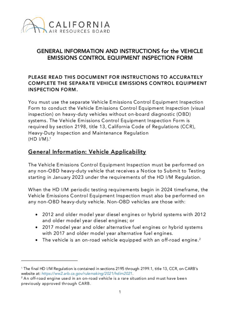 Fillable Online Vehicle Emissions Control Equipment Inspection Form Fax ...