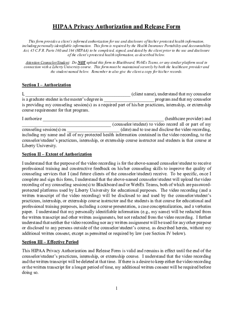 Fillable Online HIPAA Privacy Authorization and Release Form Fax Email ...