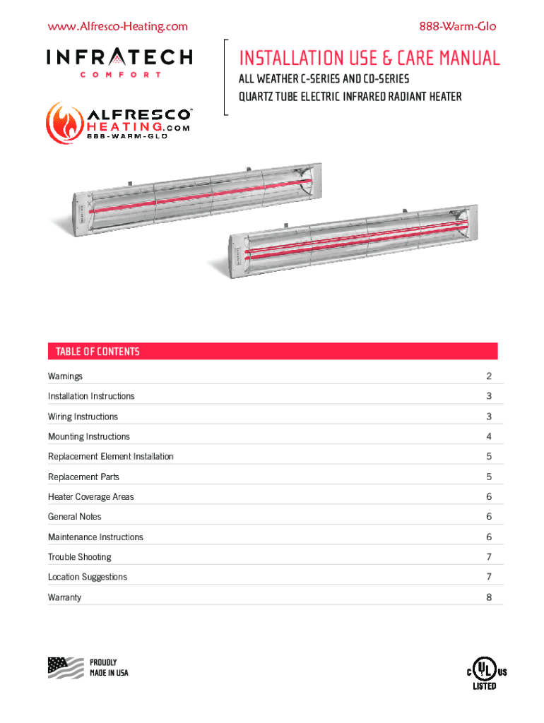Fillable Online Infratech 888-Warm-Glo Installation Use And Care Manual Fax Email Print - pdfFiller