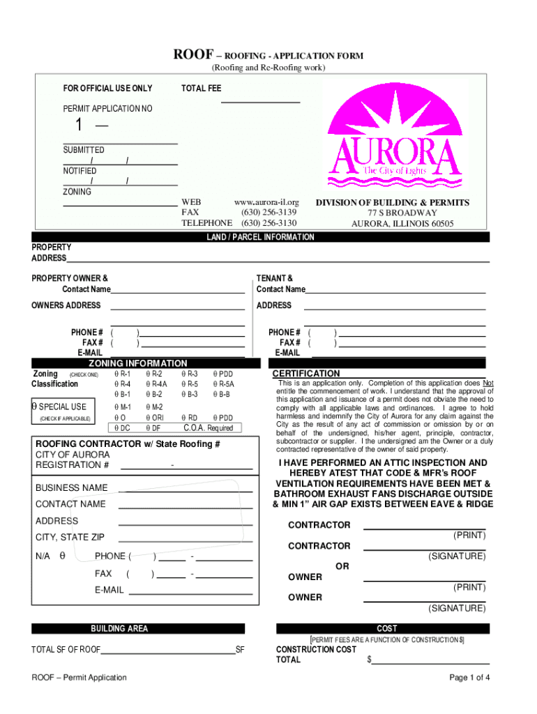 Fillable Online roofing - application form Fax Email Print - pdfFiller