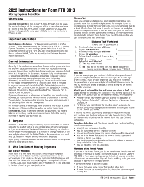 Fillable Online 2022 Instructions for Form FTB 3913 Moving Expense ...