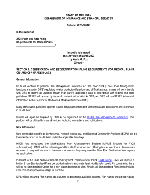 Fillable Online Bulletin 2023-08-INS - 2024 Form and Rate Filing ...